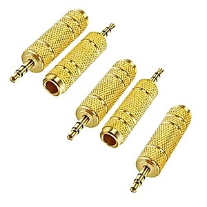 Sam&Johnny Stereo Audio Adapter 1/4 Inch(6.35mm) Female to 1/8 Inch(3.5mm) Male Stereo Headphone Adapter TRS Adapter for Aux Adapter, Guitar, Headphone, Amplifier(5-Pack)