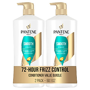 PANTENE PRO-V Smooth & Sleek Conditioner, 25.1 oz, Twin Pack and Intense Rescue Shot Treatment 0.5 oz for dry hair
