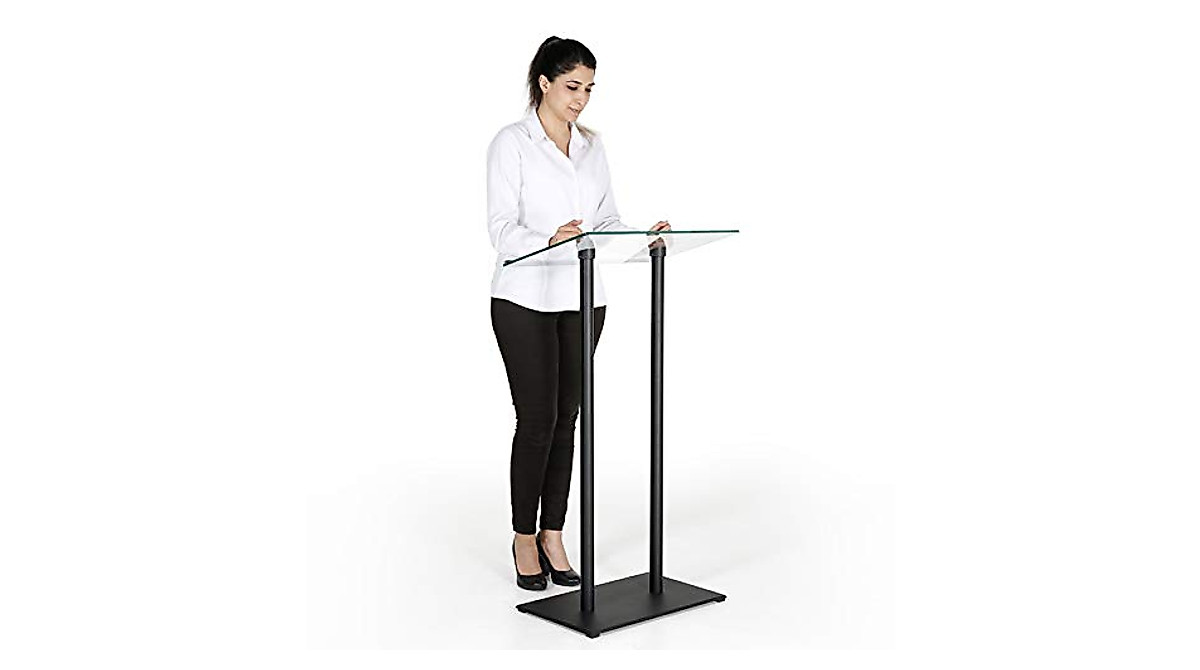 Stylish Black Aluminum & Tempered Glass Podium | Lectern
