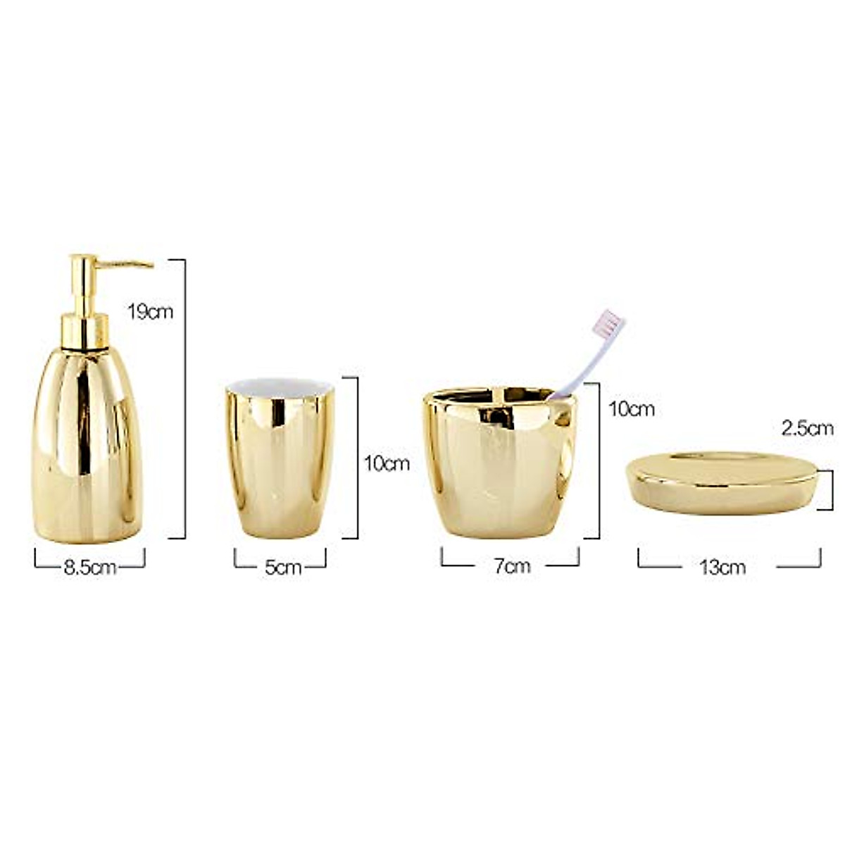 WYZQQ Luxury Gold Ceramic Bathroom Accessory Set, Bathroom Decor Including Soap Dispenser, Toothbrush Holder, Cup, Soap Dish, Tray - Creative Home Gift