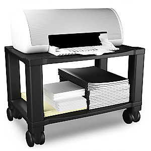 Home-Complete Printer Stand-2-Tier Under Desk Table for Fax, Scanner, Printer, Office Supplies-Compact and Mobile with Wheels for Portable Storage