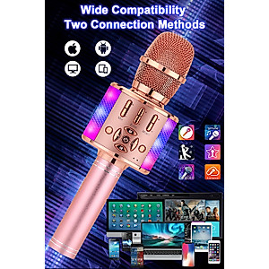 BONAOK Microphone for Kids Wireless, Magic Sound Karaoke Wireless Microphone, 4 in 1 Bluetooth Karaoke Machine, Adult Car Karaoke Mic Singing Machine, for Party/Outdoor/Travel 868 (Rose Gold Plus)