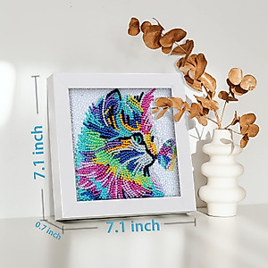 AyuqEjus 5D Diamond Painting Kits for Kids with 7.1"X7.1"Wooden Frame, Diamond Art for Kids Ages 6-12 by Number Kits DIY Painting Arts and Crafts,Diamond Dots for Kids Gift (cat-Butterfly)