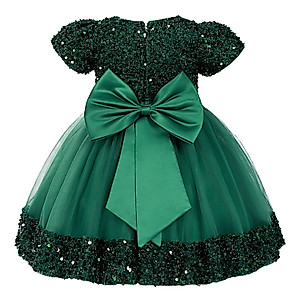 AGQT Toddler Girls Sequin Tutu Dress Big Bow-Knot Princess Short Sleeve Dress Sequin Dress for Babies Lace Birthday Party Elegant Formal Dress Green Size 12-18 Months