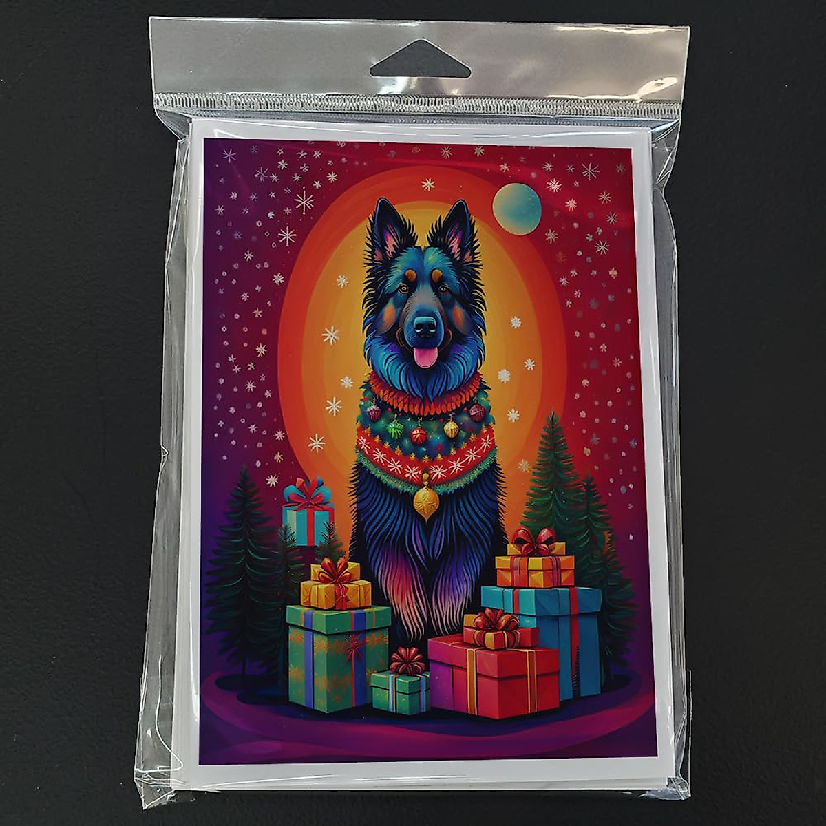 Caroline's Treasures DAC3040GCA7P Belgian Sheepdog Holiday Christmas Greeting Cards Pack of 8 Blank Cards with Envelopes Whimsical A7 Size 5x7 Blank Note Cards