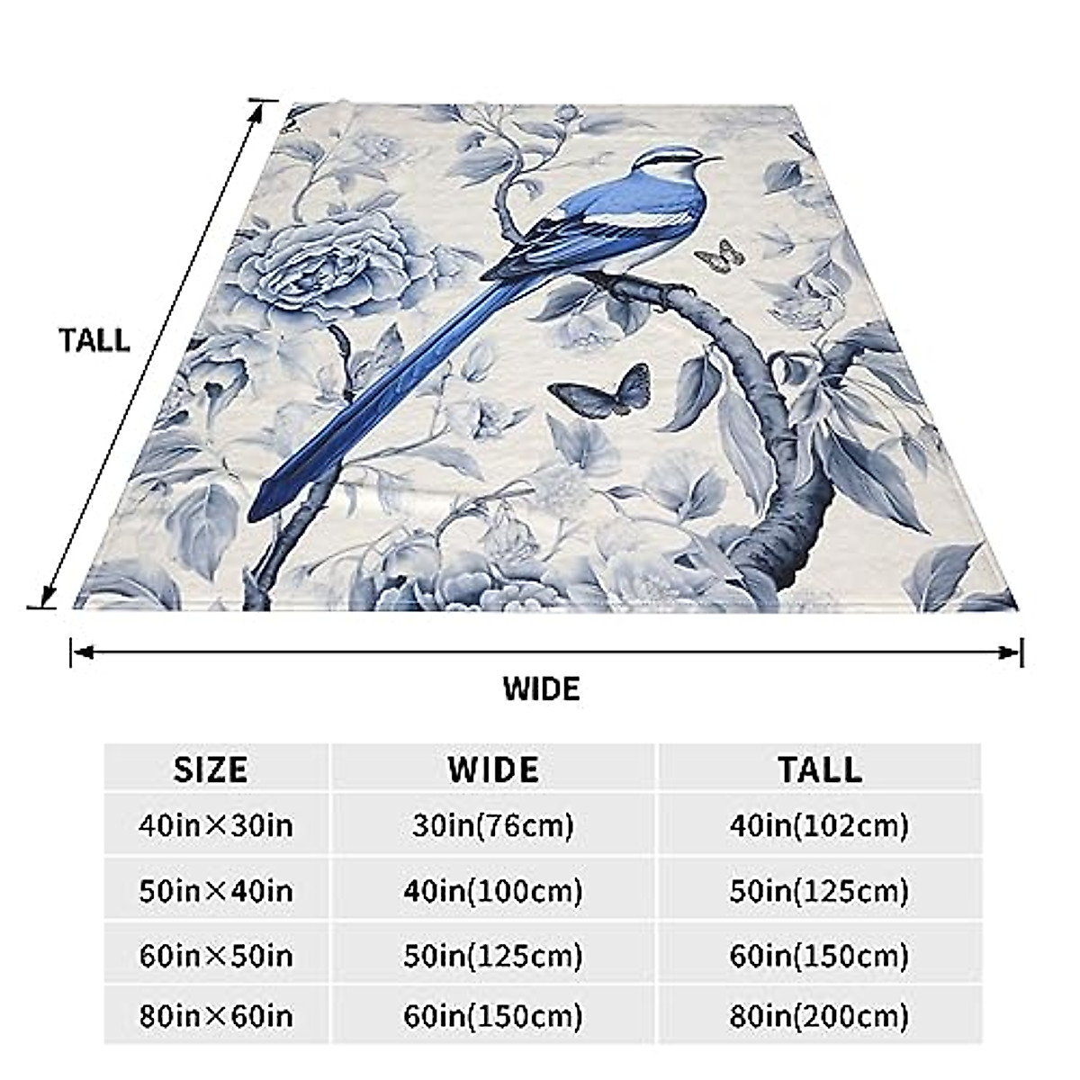 sunzoneflo Floral Bird Throw Blanket Blue Flower and Blue Bird Pattern Printed Throw Blanket for All Season Birthday, for Couch Bed,Chair,Sofa,Room,Home Decor (50 * 60 Inches) Blanket B1488
