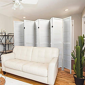 JAXPETY 8 Panel Wood Louvered Room Divider, 5.6 Ft Tall Oriental Folding Freestanding Privacy Screen Room Dividers for Home, Office, Bedroom (White)