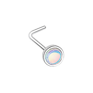 Bezel Set Revo Reflecting Stone WildKlass L-Shape Nose Ring