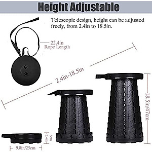 2023 Upgraded-Portable Collapsible Folding Stool, Retractable Telescoping Foldable Camping Stool for Adults for Outdoor Fishing Hiking Gardening Travel BBQ (Black)