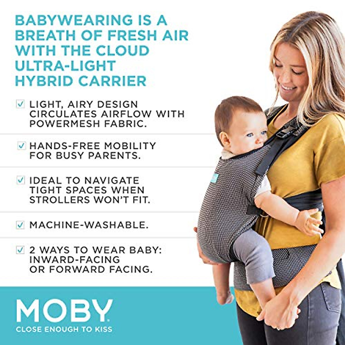 Moby Cloud Ultra-Light Hybrid Carrier | Baby Carrier for Mothers, Fathers and Caregivers | Baby Carrier Newborn to Toddler | Baby Holder Can Carry Infants up to 33 lbs | Lightweight | High Rise