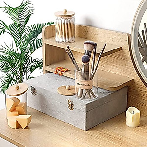 SGHUO Bamboo Bathroom Accessories Sets of 4, Soap Dispenser, 2 Qtip Holder Jars, Toothbrush Holder, Bathroom, Boho Decor