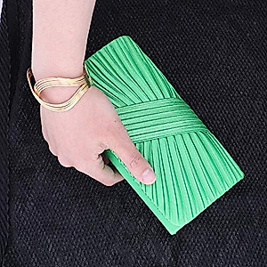 Satin Evening Purse With Pleated Design-Green