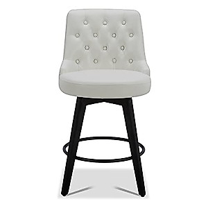 Watson & Whitely Modern Swivel Bar Stools, Faux Leather Upholstered Counter Height Bar Stool with Back, Solid Wood Legs, 26" H Seat, Set of 2, White
