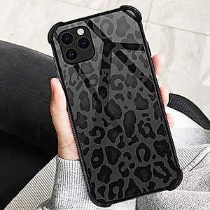ZHEGAILIAN Case Compatible with iPhone 11 Pro,Black Grey Leopard Case for iPhone 11 Pro for Girls Women,Pattern Design Anti-Scratch Organic Glass Case for iPhone 11 Pro 5.8 inch