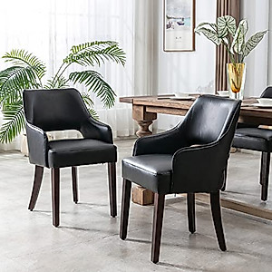 chairus Modern Dining Chairs Set of 6 PU Leather Living Room Chairs with Open Back and Wood Legs Comfy Upholstered Side Chair for Kitchen/Restaurant/Bedroom, Black