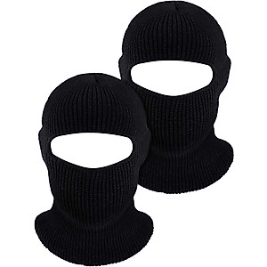 WILLBOND 2 Pieces 1-Hole Knitted Ski Full Face Covering, Adult Winter Balaclava Warm Knitted Full Face Covering for Outdoor Sports Black, 38 x 22 cm/ 14.96 x 8.66 inches (Black)