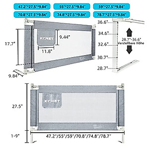 KCRET Bed Rail for Toddlers,Upgraded Infants Safety Bed Guardrail with Breathable Fabric for Twin, Double, Full-Size Queen & King Mattress (74.8"×30”, Gray)