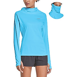 BALEAF Women's Hiking Long Sleeve Shirts with Face Cover Neck Gaiter UPF 50+ Lightweight Quick Dry SPF Fishing Running Hoddie Blue Size XL