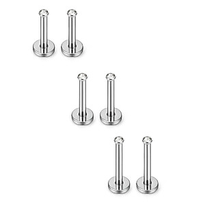 Ruifan Round Clear CZ Gem Internally Threaded Labret Monroe Lip Ring Tragus Nail Helix Earring Stud Barbell Piercing Jewelry Bar 6-10mm 16G 6PCS