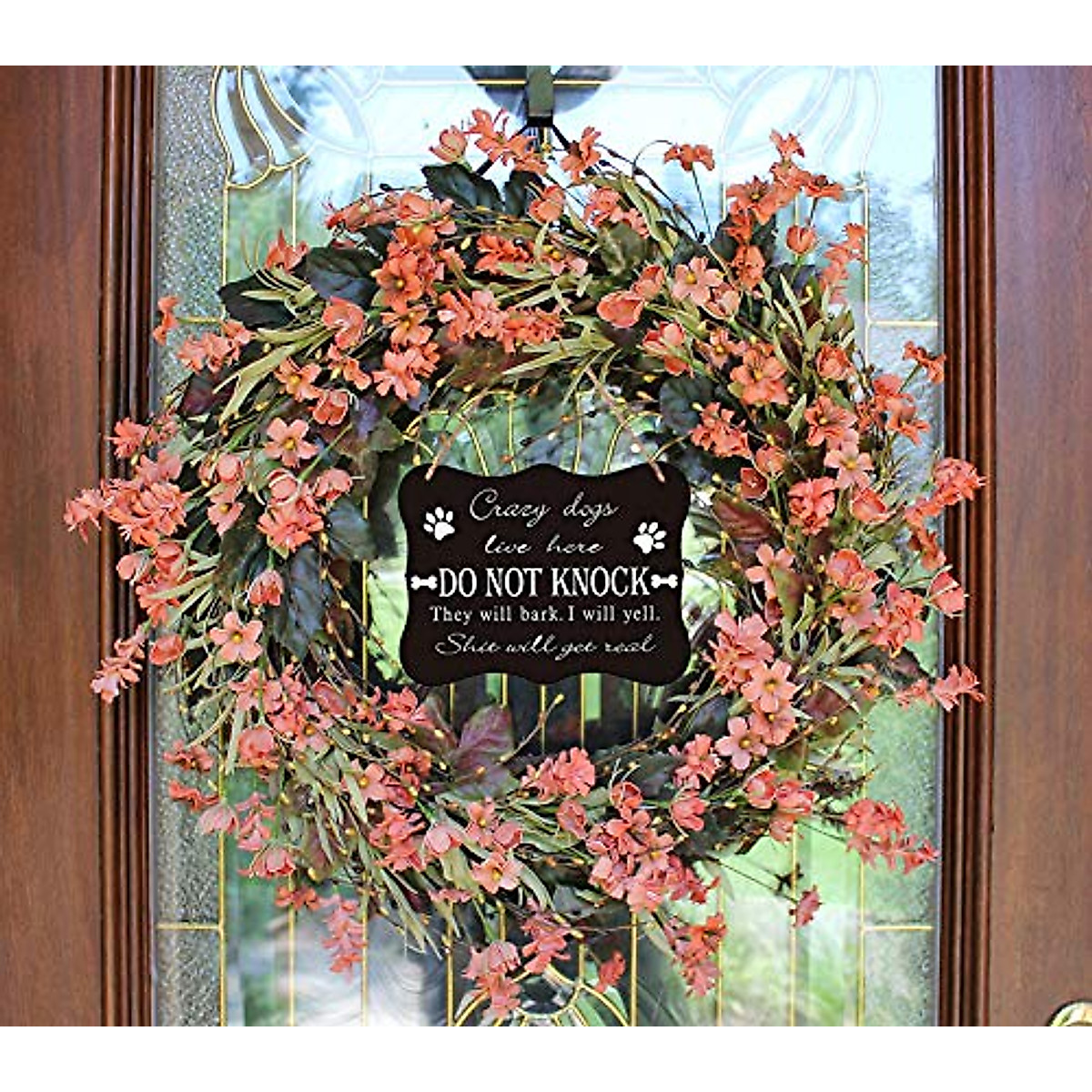 WaaHome Funny Dog Sign,Do Not Knock Sign,Crazy Dogs Live Here Sign, 6''x8'' No Soliciting Sign for House Home Door