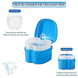 Denture Care Bath Box Cleaning False Teeth Nursing with Hanging Net Container Cleaning False Teeth Bath Case 3 count
