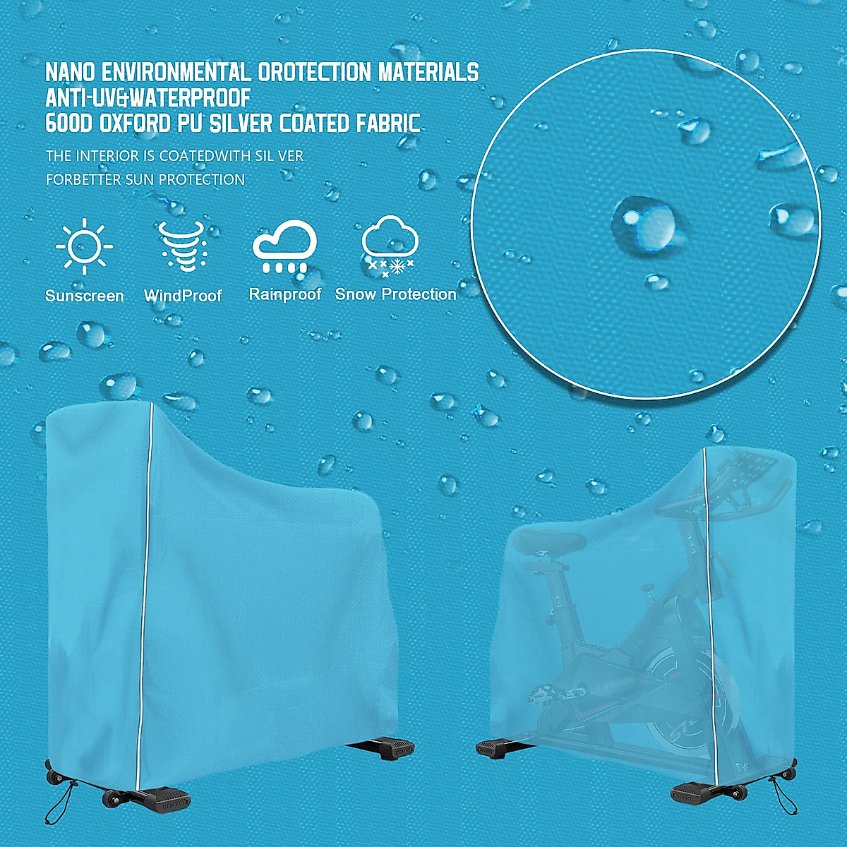 Exercise Bike Cover, Upright Indoor Cycling Protective Cover, Oxford Cloth Dustproof/Waterproof/Sun-Proof, Suitable for Indoor/Outdoor Protection (23" W x 51" L x 57" H), Blue