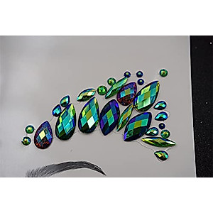 Face Jewels festival halloween face Tattoo body gems Bindi Glitter Eyes rhinestone Forehead Sticker DIY Face Decoration Face Gems Rhinestone Temporary Tattoo Sticker(emerald ab/SR14)