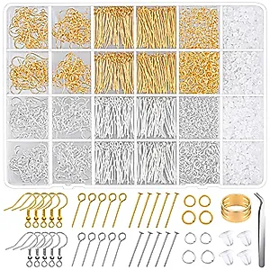 Hypoallergenic Earring Making Kit, modacraft 2000Pcs Earring Making Supplies Kit with Hypoallergenic Earring Hooks, Earring Findings, Earring Backs, Earring Pins Jump Rings for Jewelry Making Supplies
