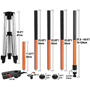 KEZERS Laser Level Pole with Tripod,12Ft./3.7M Telescoping Pole for Laser Levels,1/4”-20 Laser Mount for Rotary and Line Laser Level,Adjustable Pole and Tripod with 5/8”-11 Threaded Adapter-FLP370B