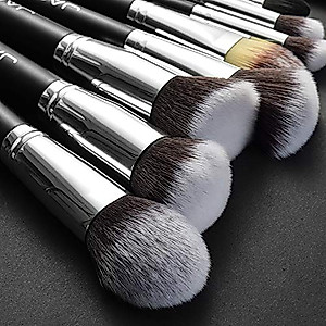 JAF 24pcs Professional Black Makeup Brushes Set with Case Vegan Synthetic Make Up Brushes Set in Gold Bag Holder Cosmetic Big Makeup Brushes & Tools Kit for Face Contour Foundation - J2404YC-B