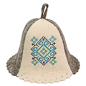 PetriStor Ukrainian Sauna Hat Ornament Blue - Hats Sauna Hat for Men - Ukraine Sauna Hat for Men - Bathhouse Hat - Natural Felt - Sauna Hat Finnish - Wool Sauna Hat for Men