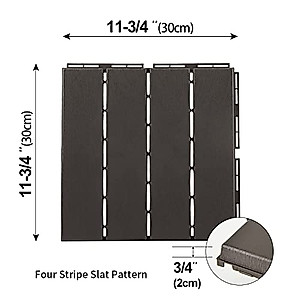 domi outdoor living Patio Deck Tiles, 12 x 12 inches Composite Interlocking Decking Tile, Four Slat Plastic Outdoor Flooring, 9 Pieces One Pack, Dark Grey
