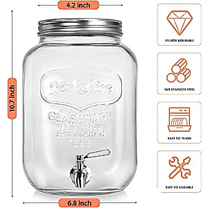 Drink Dispensers for Parties,2 Pack 1 Gallon Beverage Dispenser with Leak-Proof Stainless Steel Spigot plus Ice Cylinder and Fruit Infuser,Mason Jar Glass Drink Dispenser for Water Sangria Lemonade