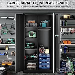 SISESOL Metal Storage Cabinets Locker with Locker Shelf, 71" Armoire Wardrobe Closet with Hanging Rod Storage Locker, Wardrobe Cabinet for Bathroom Storage Cabinet with Doors Lockers for Employees