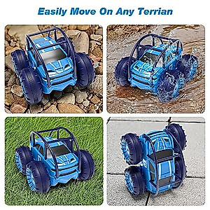 MaxTronic Wall Direct Charge Remote Control Car, Amphibious RC Stunt Car with LED Lights 2.4Ghz 360° Flips 4WD 15KM/H Offroad Toy Trucks for Girls Boys 3-12 Years