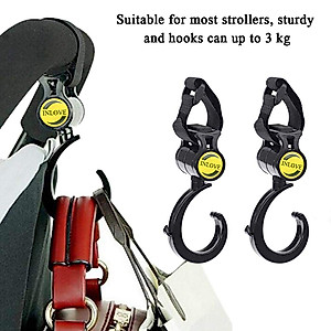 Baby Stroller Hooks, 2 PCS 360°Multi Purpose Hanger Suspension Bag Clip Organizer Accessories for Baby Travel Walking Shopping