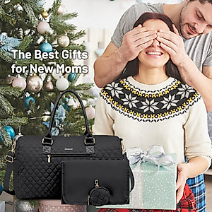 LOVEVOOK Diaper Bag Tote with Pacifier Case and Changing Pad, Large Capacity Mommy Bag for Hospital and Weekender Travel, Functional Baby Bag Newborn Baby Essential, Black