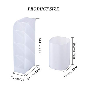 4 Pcs Pen Organizer, Desk Organization, Wellerly Cute Desk Pencil Markers Holder Storage Box Set Multi-Functional Stationary Desktop Cup Organizers for Home Room / Office / School Art Supply - White