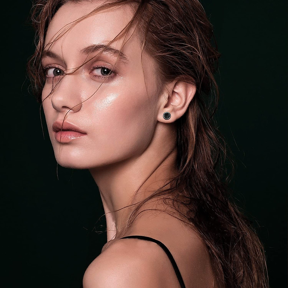 StoryEtain Stud Earrings 925 Sterling Silver Mens Womens CZ Black Stud Earrings Pierced Black Earrings Jewelry Gift