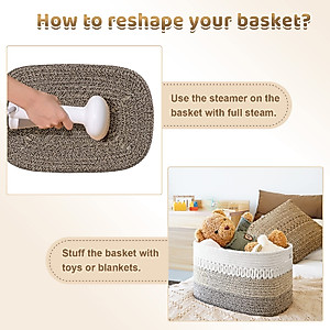 AROPEME Storage Basket for Shelves, 15"x10"x9" Woven Basket with Handles for Organizing, Cotton Rope Basket for Storage, Baby Nursery Toy Bin, Medium Rectangle Blanket Basket, Brown