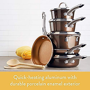 Ayesha Curry Home Collection Nonstick Sauce Pan/Saucepan with Lid, 3 Quart, Brown