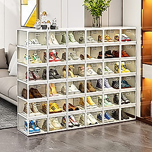 submatches Clear Storage Bin with Lid, 4 Layers Stackable Shoe Organizer for Closet Bedroom, Installation Free Shoe Containers, Large Space for Sneakers Display, Set of 8