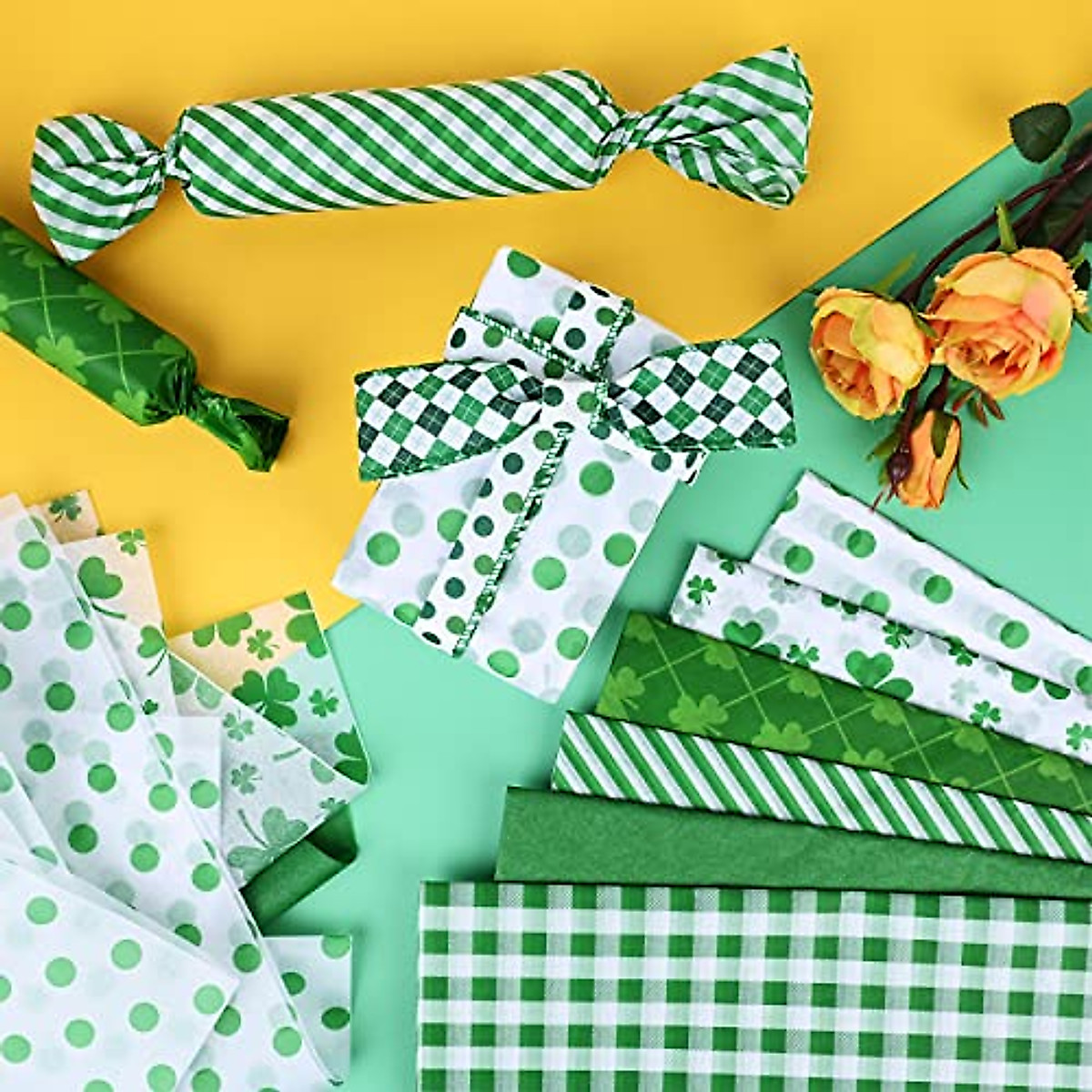 60 Sheets Large Size St.Patrick's Day Tissue Paper Bulk, 20 x 30" Shamrock Wrapping Tissue for Irish Paper Flower Pom Poms Green Clover Art Tissue for Spring Birthday Holiday Gift Wrapping Party Decor