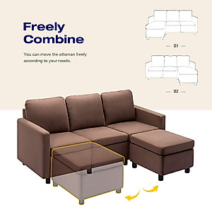 Flamaker Convertible Sectional Sofa L-Shaped Couch 3-seat Modern Fabric Reversible Sofa Couch for Living Room (Brown)