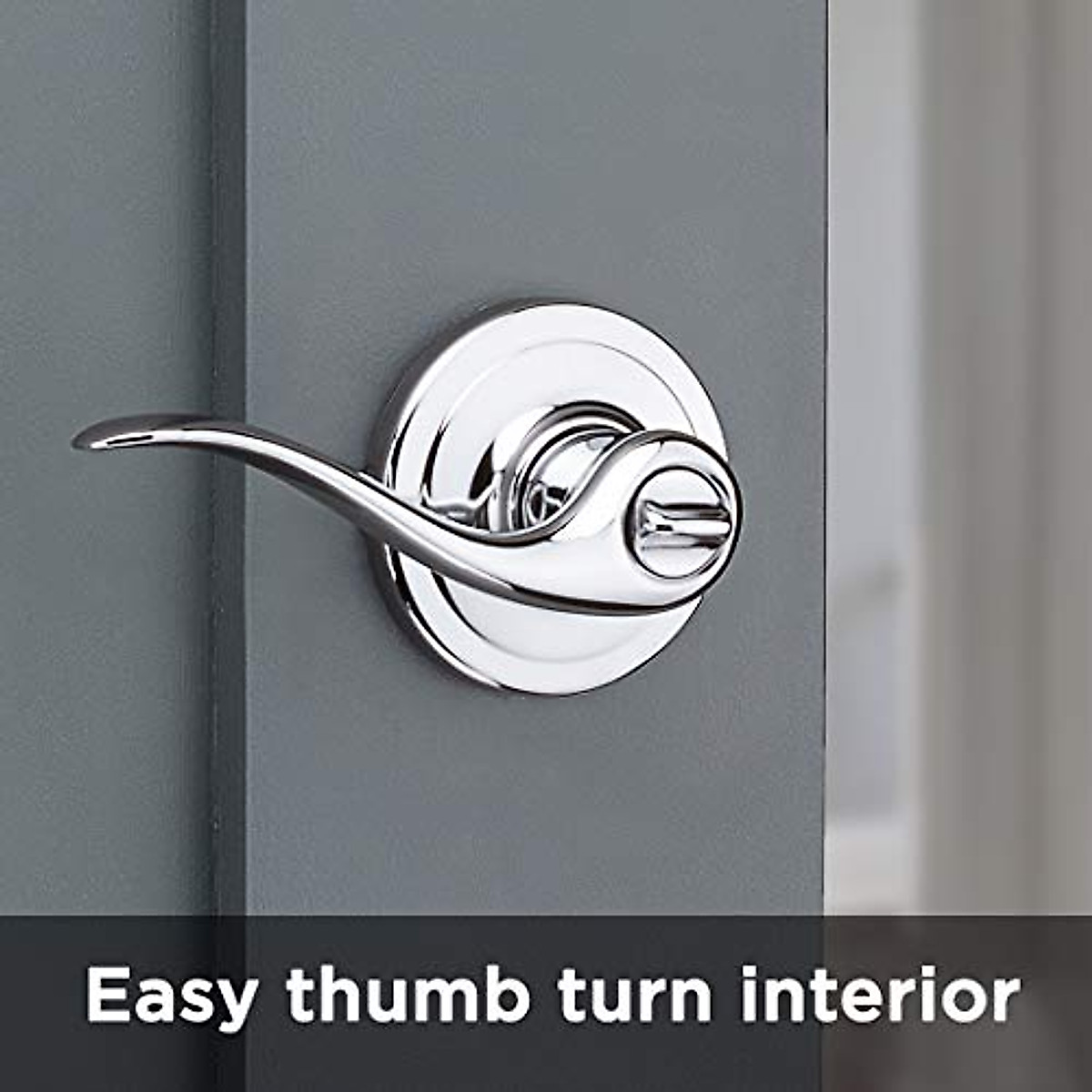 Kwikset 97300-728 Tustin Door Handle Lever with Traditional Wave Design for Home Bedroom or Bathroom Privacy in Polished Chrome