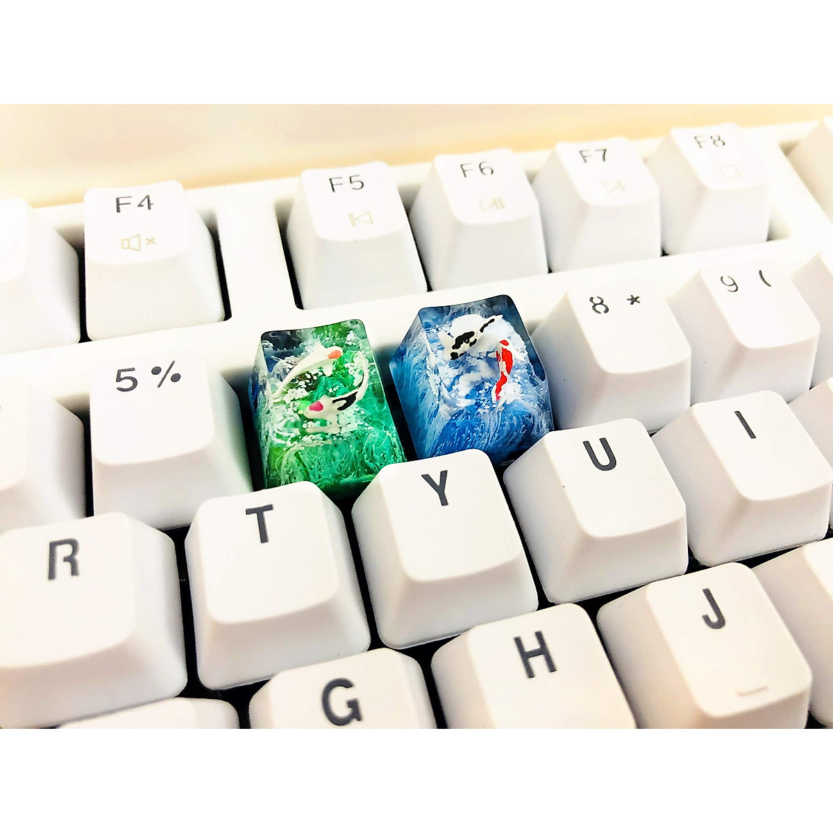Handmade Koi Fish OEM R4 Resin Keycap Translucent Backlit Keycaps for Cherry MX RGB Switch Gaming Mechanical Keyboards DIY Replace (Blue)