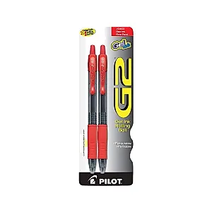 PILOT G2 Premium Refillable & Retractable Rolling Ball Gel Pens, Fine Point, Red Ink, 2 Count (Pack of 1)