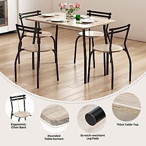 REHOOPEX Dining Table Set for 4, 5-Piece Kitchen Table and Chairs for 4, Metal Frame with Wood Top, Modern Small Dining Table Set Ideal for Dining Room, Small Space, Apartment (Black+Wood)