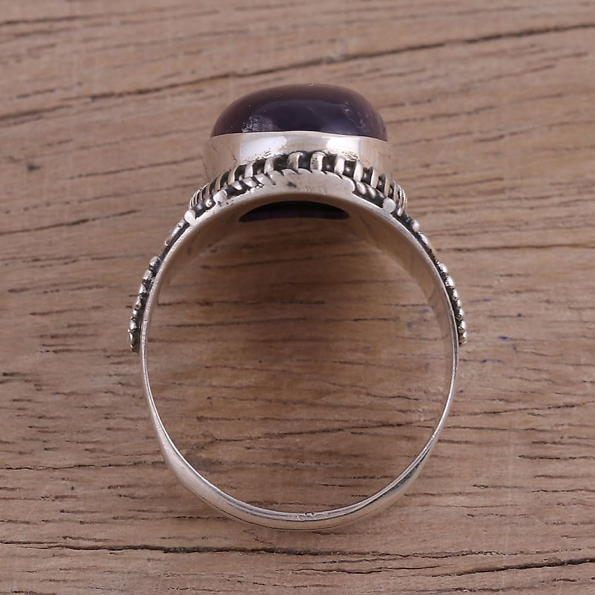 NOVICA Artisan Handmade Amethyst Cocktail Ring Sterling Silver from India Purple Birthstone [crownbezel 0.9 in L x 0.7 in W x 0.3 in H Band Width 3 mm W] ' Twilight Cascade'