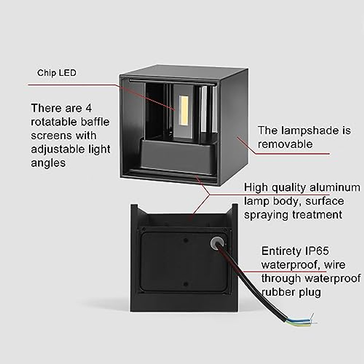 Mille Lucciole 4 Pack Outdoor Wall Lights Exterior/Interior LED Wall Sconces IP65 Waterproof Square Aluminum Wall Lamps Outdoor Lighting Fixture Up and Down Lights Modern Black 12W 3000K Warm Lights